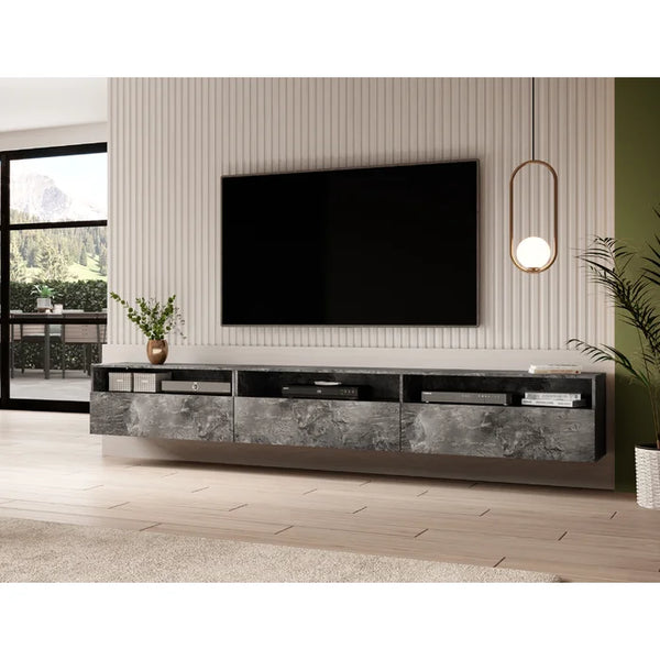 Cade Floating TV Unit for TVs up to 88" - Dark Grey Marble | Floating ...