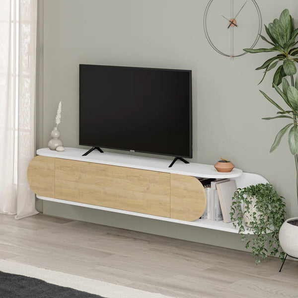 Aram Floating TV Unit for TVs up to 75" - White & Oak | Floating TV ...