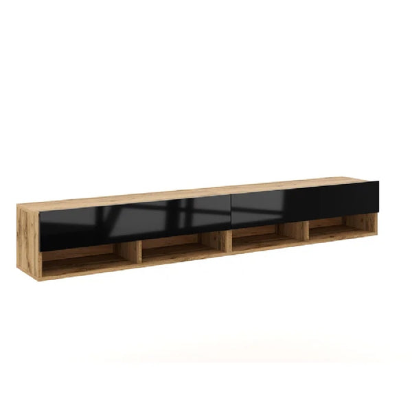 Zyro Floating TV Unit for TVs up to 88" - Oak & Black | Floating TV ...