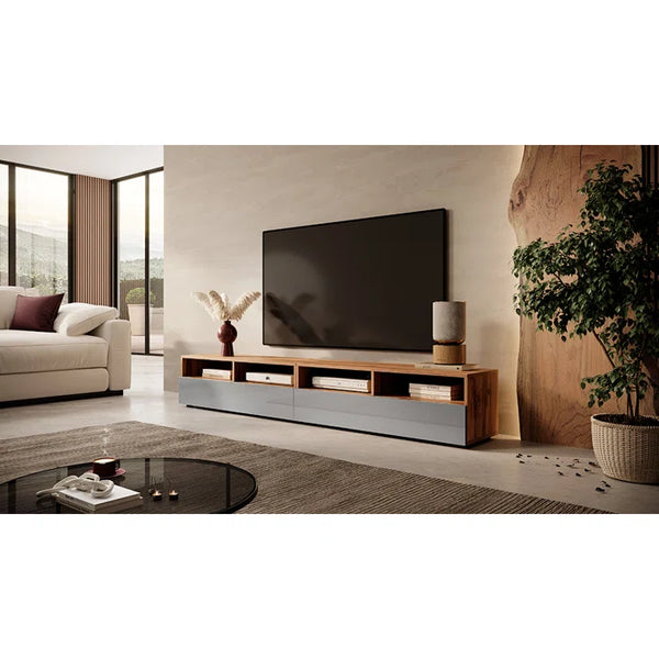 Rocco Floating TV Unit for TVs up to 88" - Wotan Oak & Grey Gloss ...