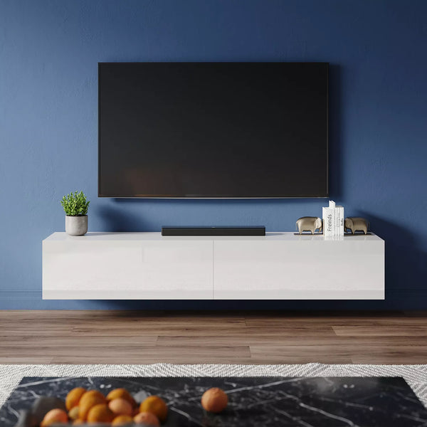 Beeching Floating TV Unit for TVs up to 65" - White High Gloss & White ...