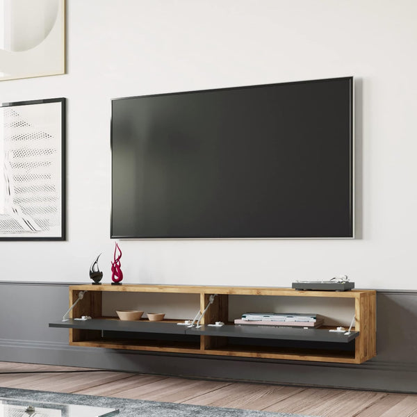 Carmelle 140 cm Floating TV Unit for TVs up to 65'' - Rustic Oak/Anthr ...