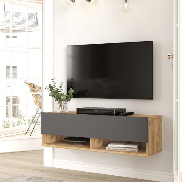 Carmelle 100 cm Floating TV Unit for TVs up to 50'' - Rustic Oak/Anthr ...