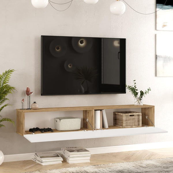 Louie 180cm Floating TV unit for TVs up to 75'' - Rustic Oak / White ...