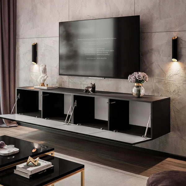 Alex Floating TV Unit for TVs up to 88" - Black | Floating TV Units ...