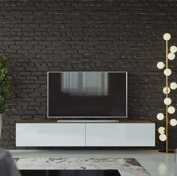 Eli TV Stand for TVs up to 78" - Countru Oak/White Gloss - Floating TV ...