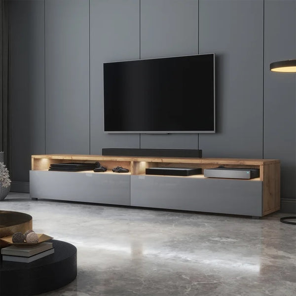 Gradas Floating TV Unit for TVs up to 75" - Wotan Oak & Grey Gloss ...