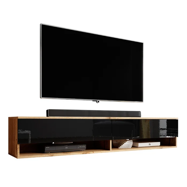 Wannea Floating TV Unit for TVs up to 75" - Wotan Oak & Black Gloss ...