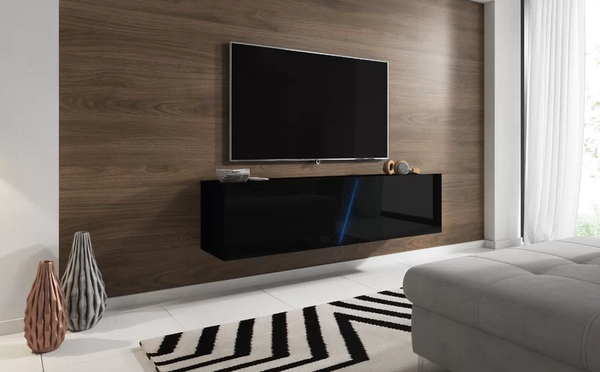 Montery Floating TV Unit - Black Matte & Black High Gloss - | Floating ...